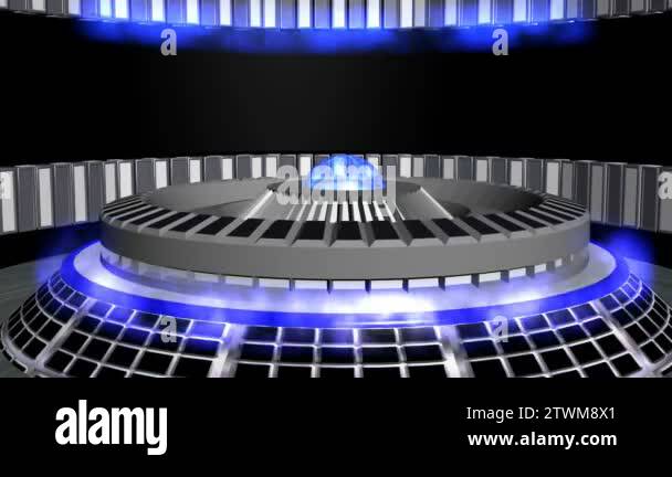 metallic animation with transparent sphere, lattice and blue fire ...