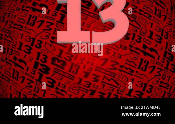 Thirteen, magic number, symbol of unhappiness. Rotating red background ...