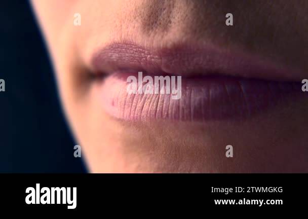 Close-up Woman Lips Teeth. Macro Female Human Mouth. Open Closed. Slow ...