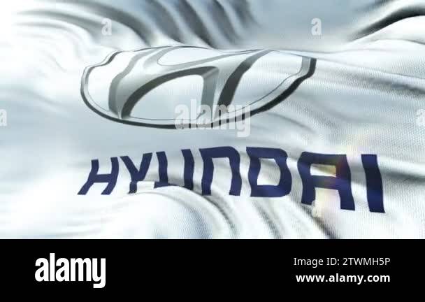 HYUNDAI flag waving on sun. Seamless loop with highly detailed fabric ...