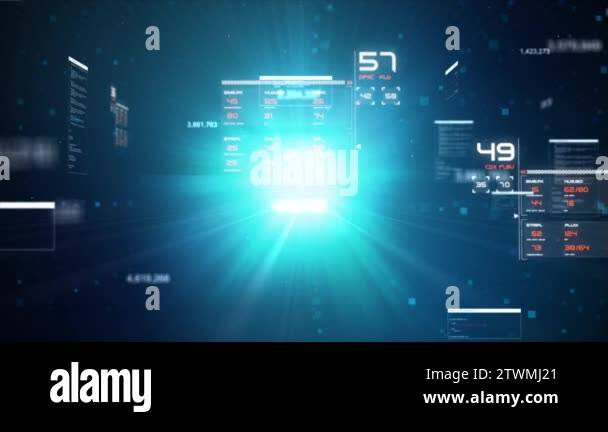 3D Rendering flying pass through hud head up display interface with ui ...