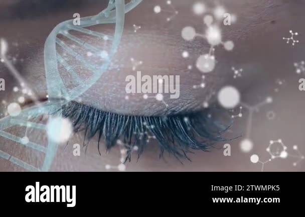 Digital composite of a close up of an eye. The foreground molecular ...