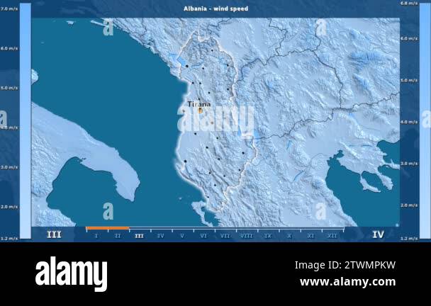 Wind speed by month in the Albania area with animated legend - English ...