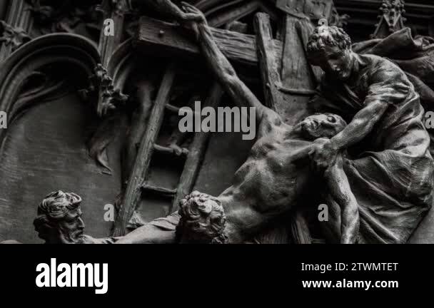 Beautiful Duomo di Milano iron gates decor in close up.Jesus Christ ...