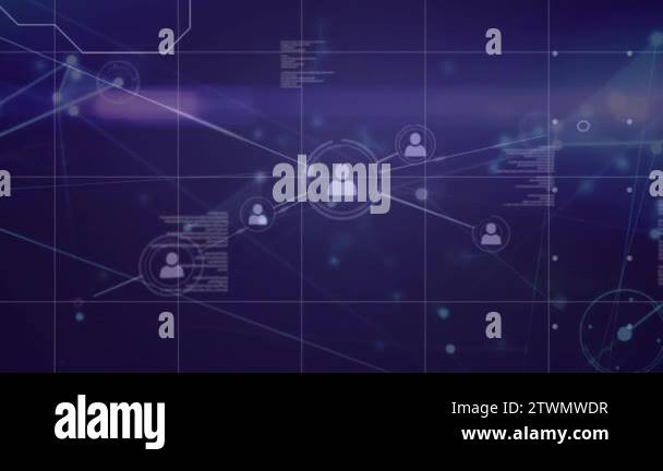 Digital animation of profile icons in circles connected by asymmetrical ...