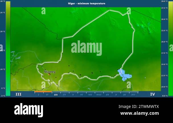Minimum temperature by month in the Niger area with animated legend ...