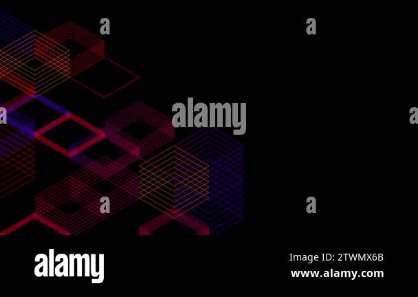 Abstract line 3D virtual isometric square lighting moving, Blockchain technology network digital ...