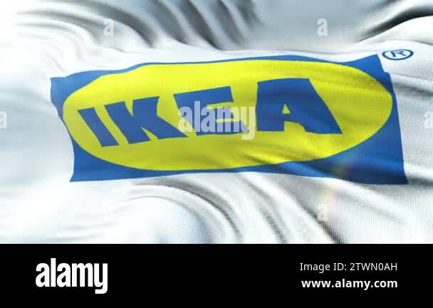 IKEA flag waving on sun. Seamless loop with highly detailed fabric ...