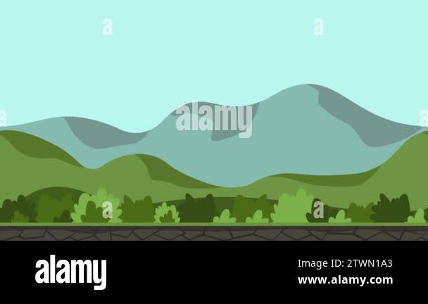 Animated landscape background. Green landscape with trees and hills ...