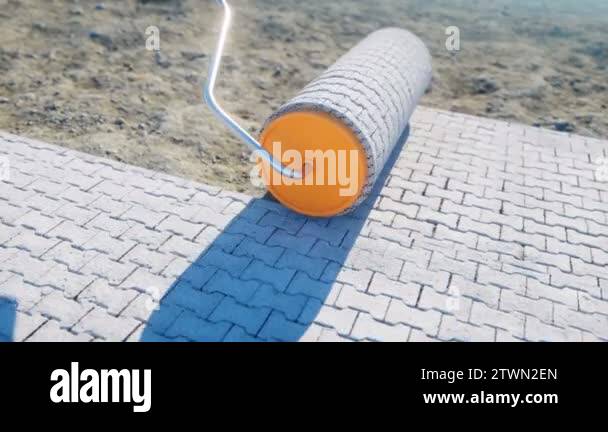 A roll of paving slab. Brush of paving slab. Building concept ...