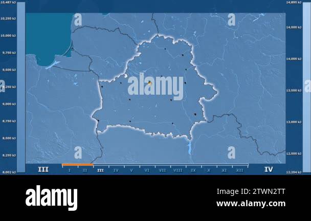 Solar radiation by month in the Belarus area with animated legend ...