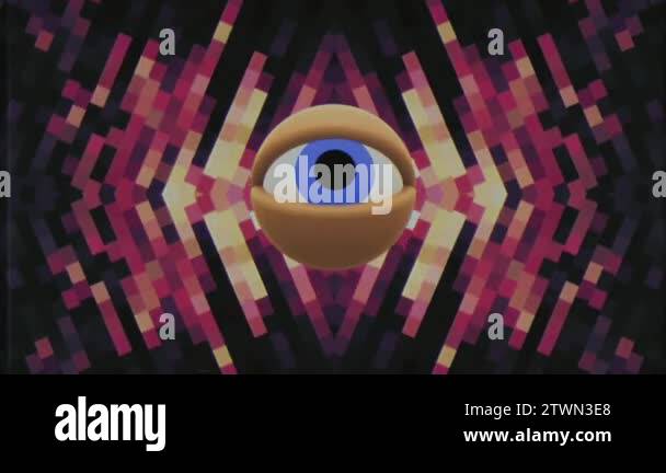 retro VHS TV eye in pixel energy system looking around background intro ...