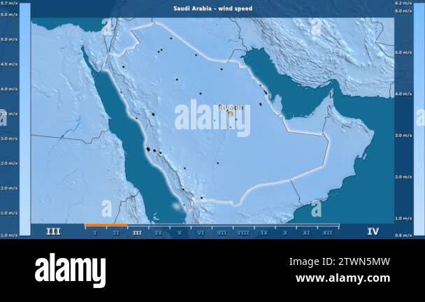 Wind speed by month in the Saudi Arabia area with animated legend ...