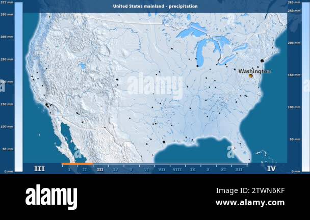 Precipitation by month in the United States Mainland area with animated ...