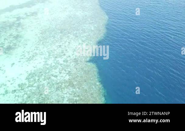 A beautiful coral reef drop off surrounds an island in Wakatobi ...