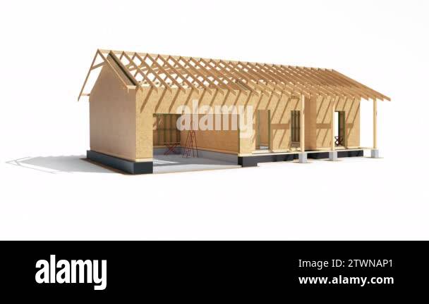 Set 3 Stage 4 of 7. Wood frame structure and plywood walls of building ...
