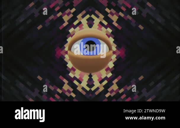 retro VHS TV eye in pixel energy system looking around background intro ...