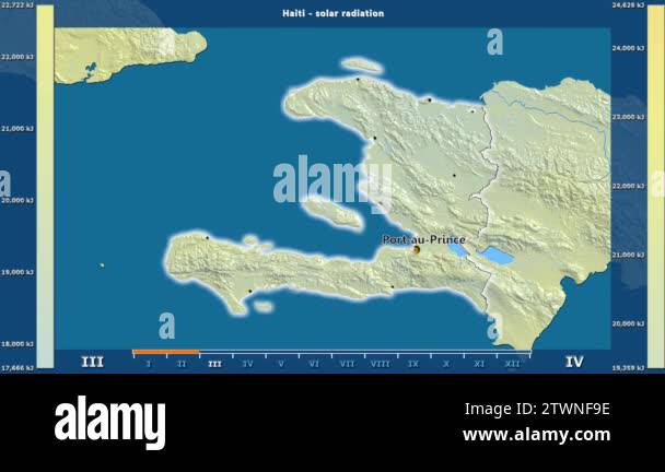 Solar radiation by month in the Haiti area with animated legend ...