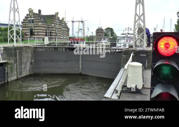 Ships are passing the sluice-gate Stock Video Footage - Alamy
