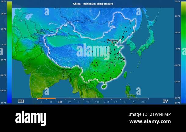 Minimum temperature by month in the China area with animated legend ...