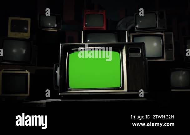 Vintage Tv Green Screen with Many 1980s Tvs. Ready to replace green ...