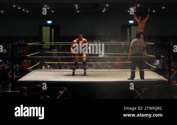 Pro Wrestling Match Sequence: Wrestler Caught in Mid Air & Slammed with Spinebuster Stock Video ...