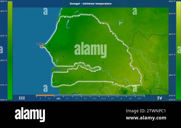 Minimum temperature by month in the Senegal area with animated legend ...