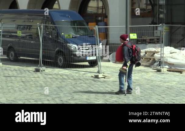 OLOMOUC, CZECH REPUBLIC, APRIL 12, 2018: Handicapped man with a ...