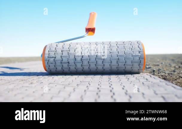A roll of paving slab. Brush of paving slab. Building concept ...