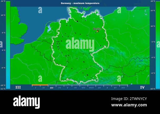Maximum temperature by month in the Germany area with animated legend ...