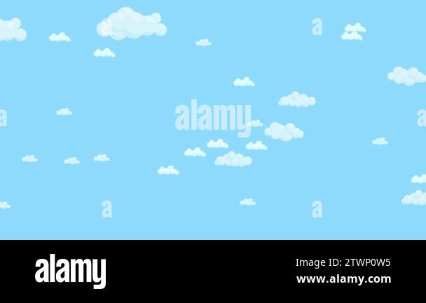Blue sky full of clouds moving right to left. Cartoon sky background ...