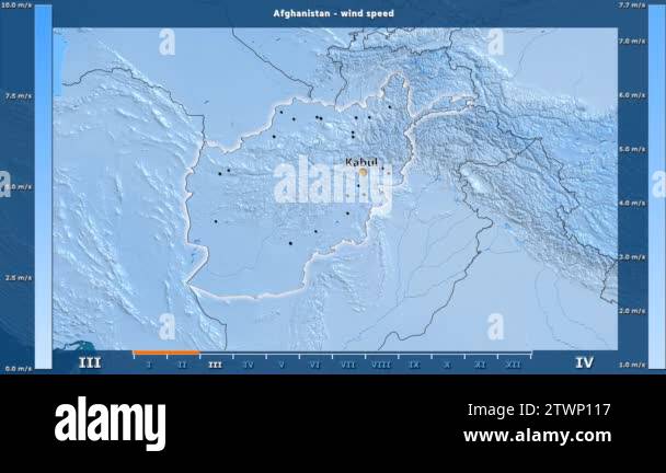 Wind speed by month in the Afghanistan area with animated legend ...