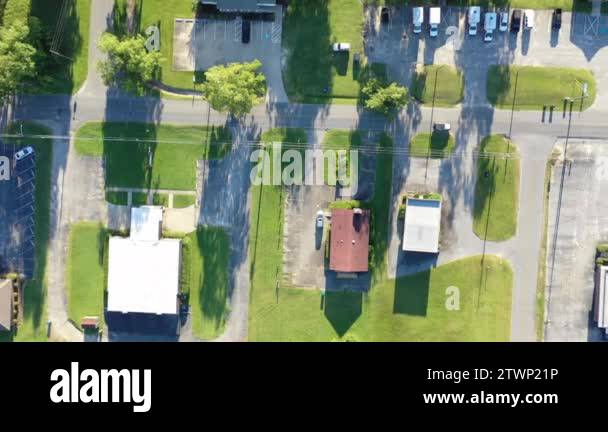 An aerial view of a typical American suburban area showing a mix of ...
