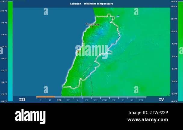 Minimum temperature by month in the Lebanon area with animated legend ...
