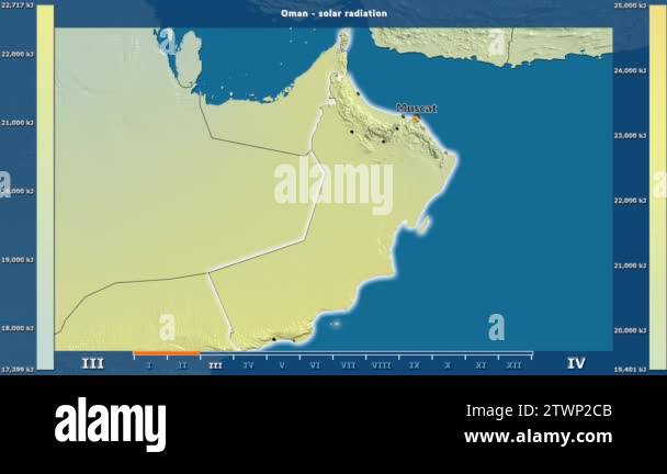 Solar radiation by month in the Oman area with animated legend ...