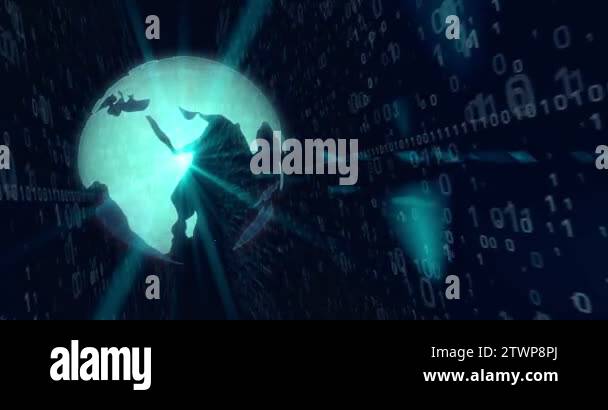 Digital technology world concept animation. Rotating globe on digital ...