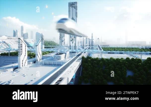 Futuristic city, town. The concept of the future. Aerial view ...