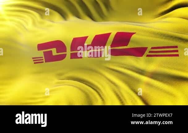 DHL flag waving on sun. Seamless loop with highly detailed fabric ...