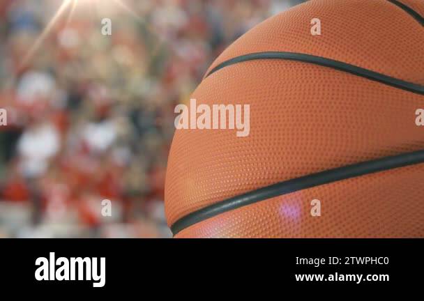 Beautiful Basketball Ball Rotating Close-up in Slow Motion on Stadium ...