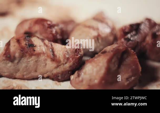 Clouse up food. Ready-made shish kebab. Shish kebab from Pork meat ...