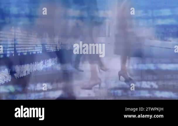 Animation of people walking in fast motion with digital numbers and ...