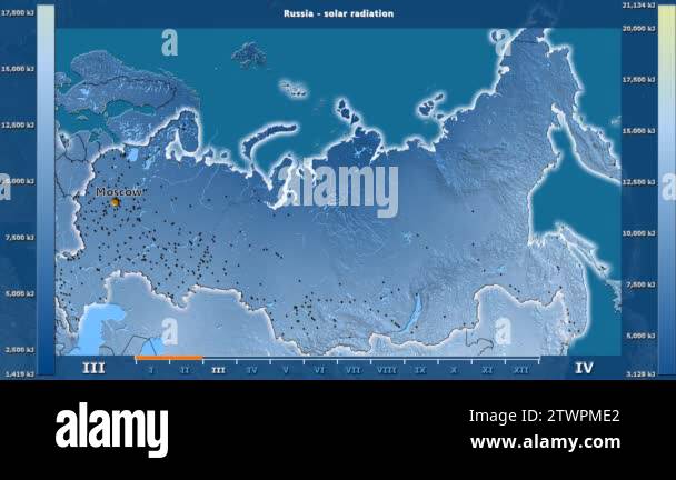 Solar radiation by month in the Russia area with animated legend ...
