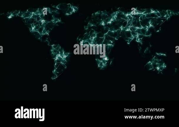 Digital world map animation, seamless loop. Animation of technological ...