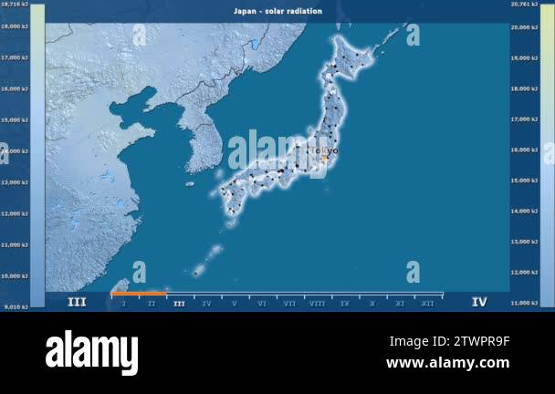 Solar radiation by month in the Japan area with animated legend ...