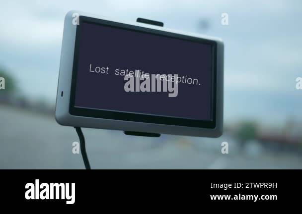 Modern GPS screen in a car dashboard with text - lost satellite ...