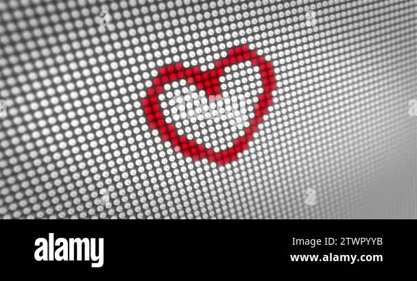 Red heart symbol beating on big LED display with large pixel. Heart ...