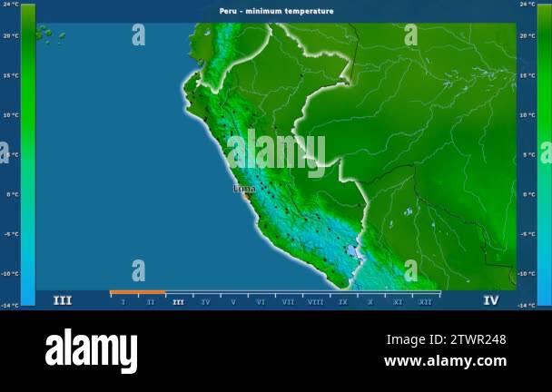Minimum temperature by month in the Peru area with animated legend ...