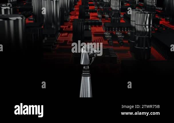 Animation of robot arm turning and flexing fingers and clenching fist ...