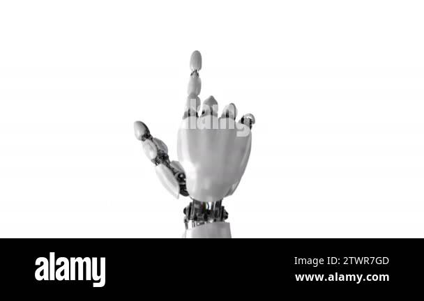 Robotic Hand Presses His Finger on a White and Green Backgrounds ...