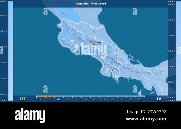 Wind speed by month in the Costa Rica area with animated legend ...